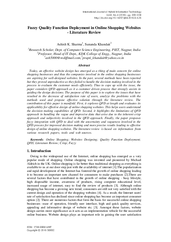 Pdf Fuzzy Quality Function Deployment In Online Shopping Websites Literature Review