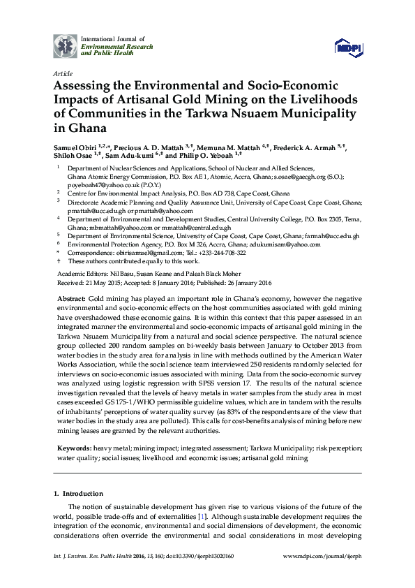 (PDF) Assessing the Environmental and Socio-Economic Impacts of Artisanal Gold Mining on the ...