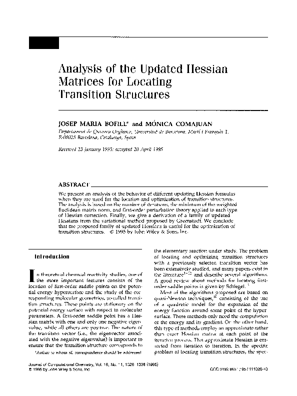 (PDF) Analyzing Updated Hessians for Transition Structure Optimization