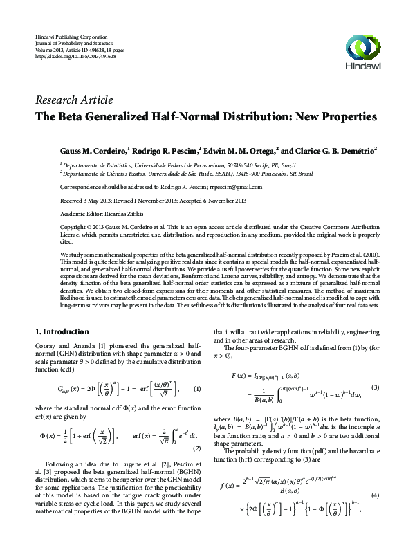 (PDF) The Beta Generalized Half-Normal Distribution: New Properties