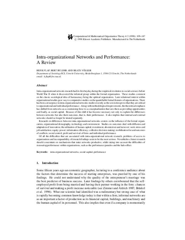 (PDF) Intra-organizational networks and performance: A review