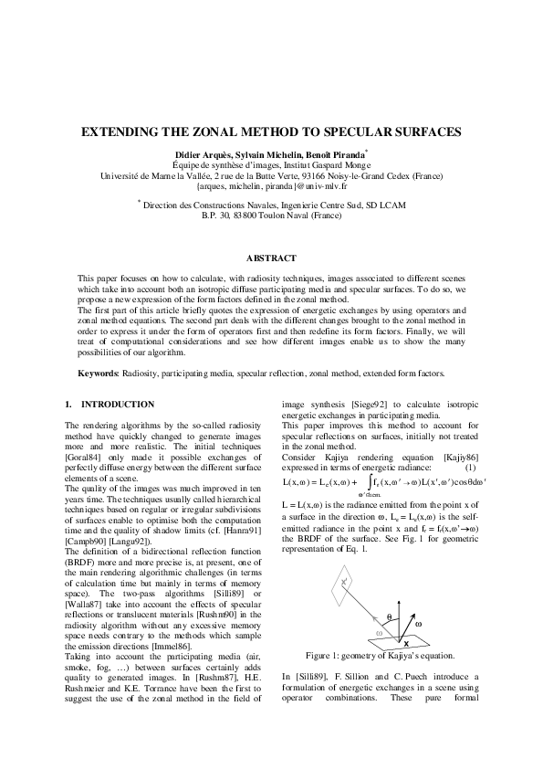 (PDF) Extending the zonal method to specular surfaces