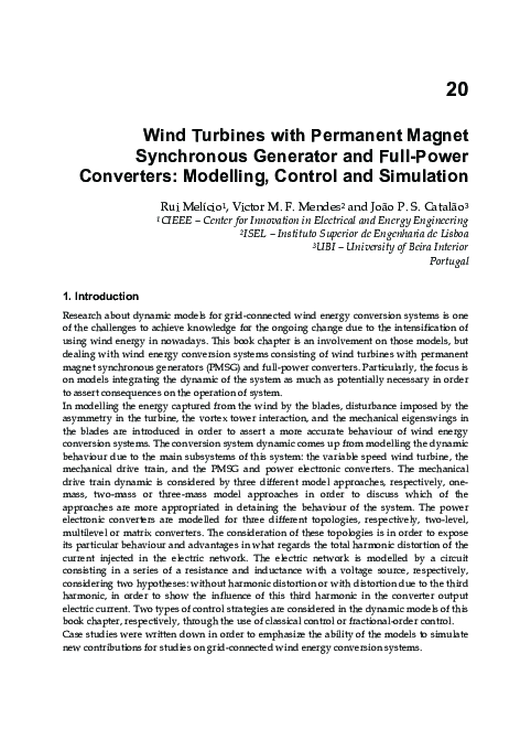 Pdf Wind Turbines With Permanent Magnet Synchronous Generator And Full Power Converters