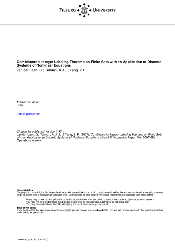 (PDF) Combinatorial Integer Labeling Thorems on Finite Sets With an Application to Discrete ...