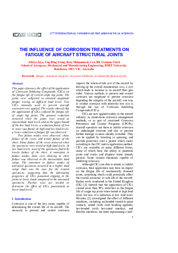 (PDF) The influence of corrosion treatments on fatigue of aircraft ...