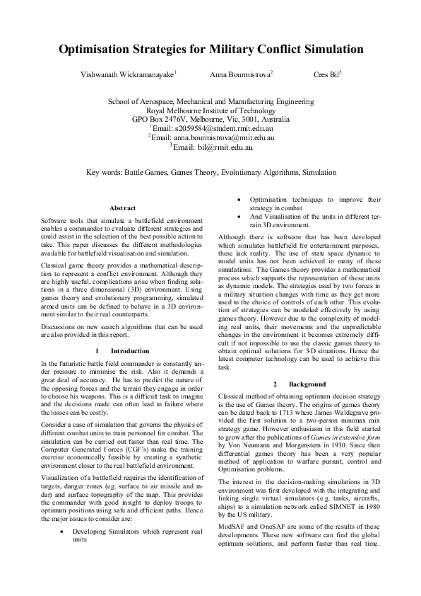 (PDF) Optimisation strategies for military conflict simulation