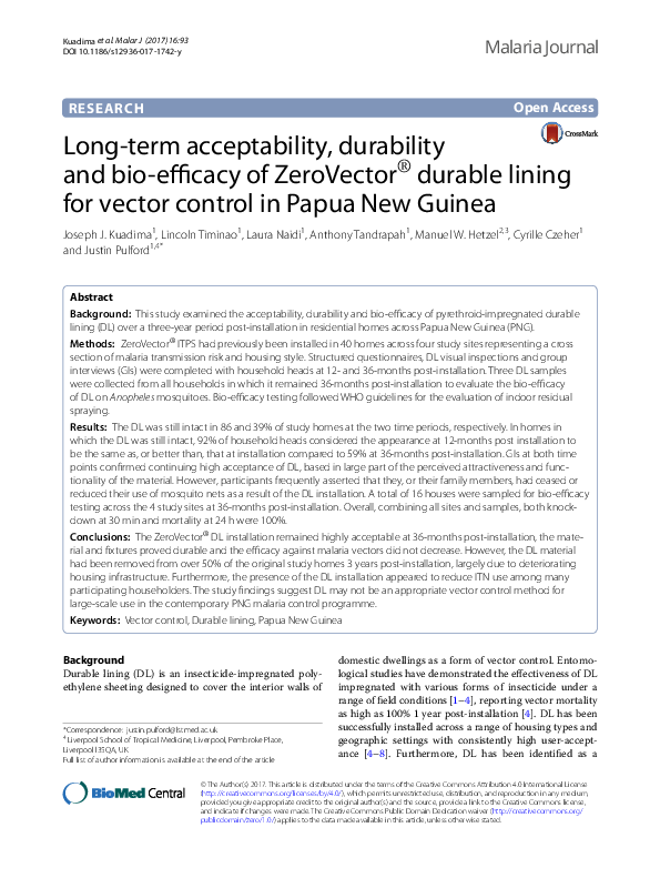 (PDF) Long-term acceptability, durability and bio-efficacy of ...