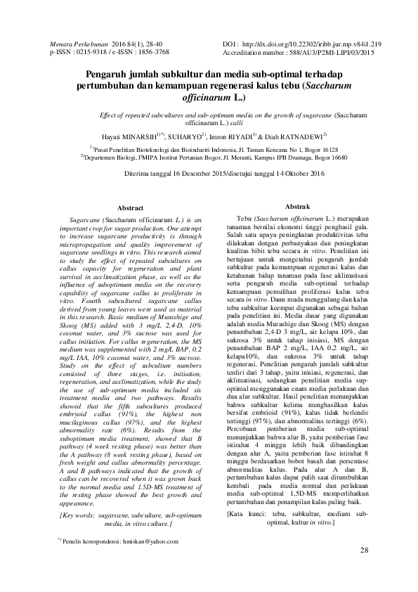 (PDF) Pengaruh jumlah subkultur dan media sub-optimal terhadap ...