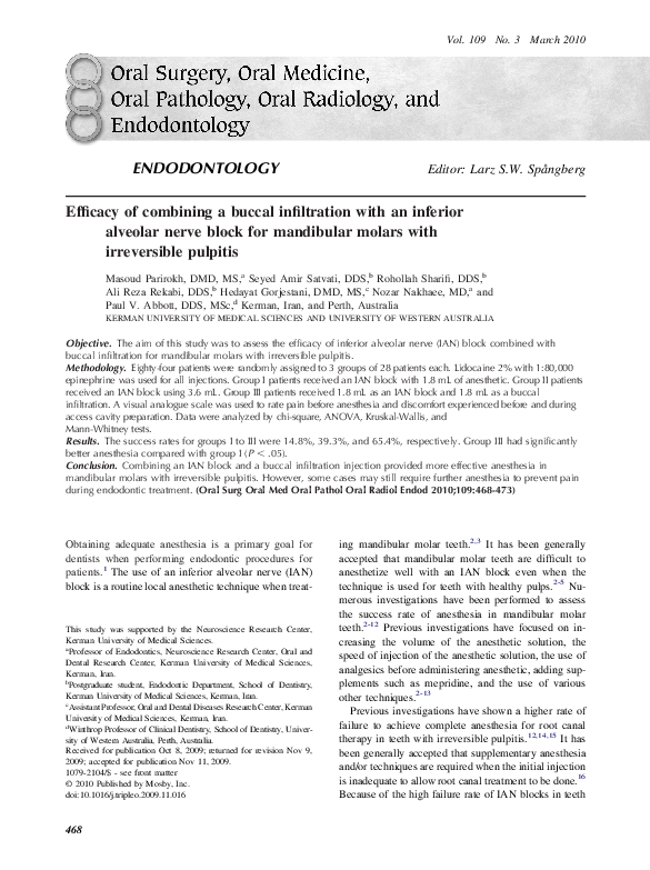 (PDF) Efficacy of combining a buccal infiltration with an inferior ...