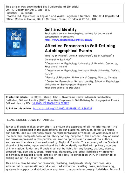 (PDF) Affective Responses to Self-Defining Autobiographical Events
