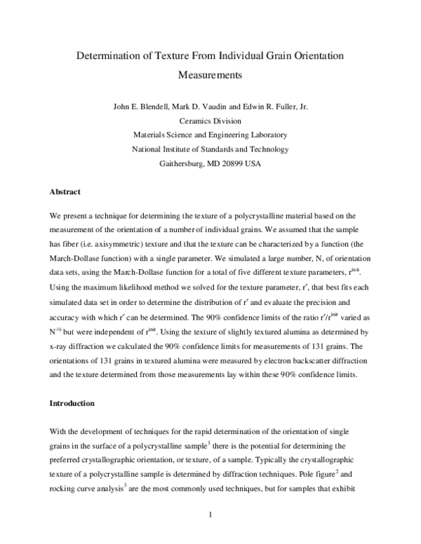 (PDF) Determination of texture from individual grain orientation ...