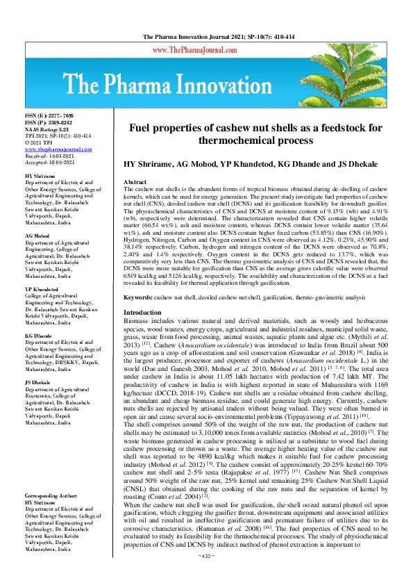 (PDF) Fuel properties of cashew nut shells as a feedstock for ...