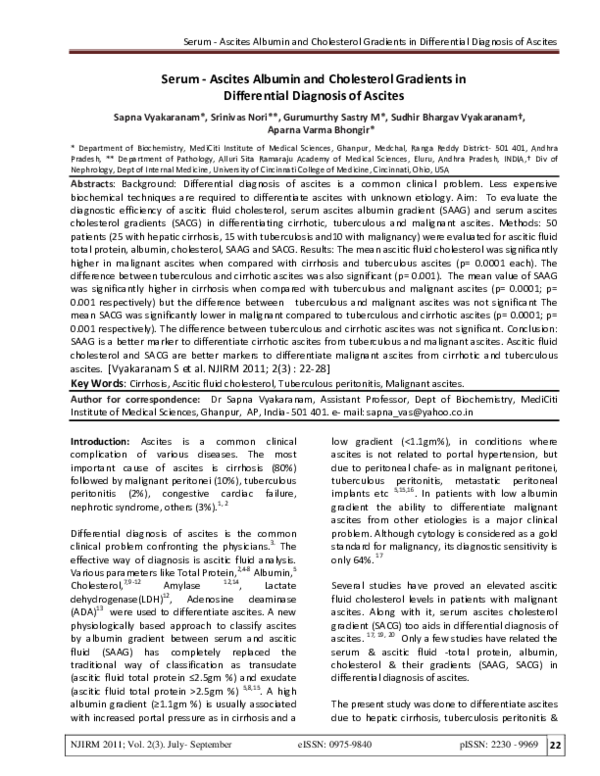 (PDF) Serum-Ascites Albumin and Cholesterol Gradients in Differential ...