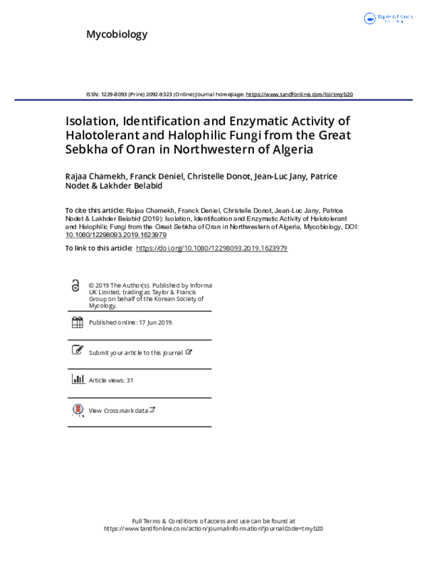 (PDF) Isolation, Identification and Enzymatic Activity of Halotolerant ...