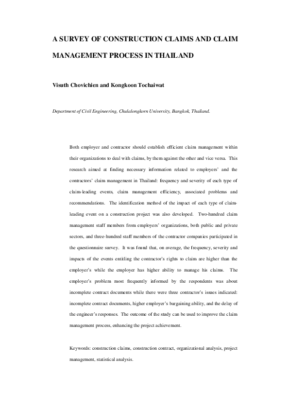 (PDF) A Survey of Construction Claims and Claim Management Process in ...