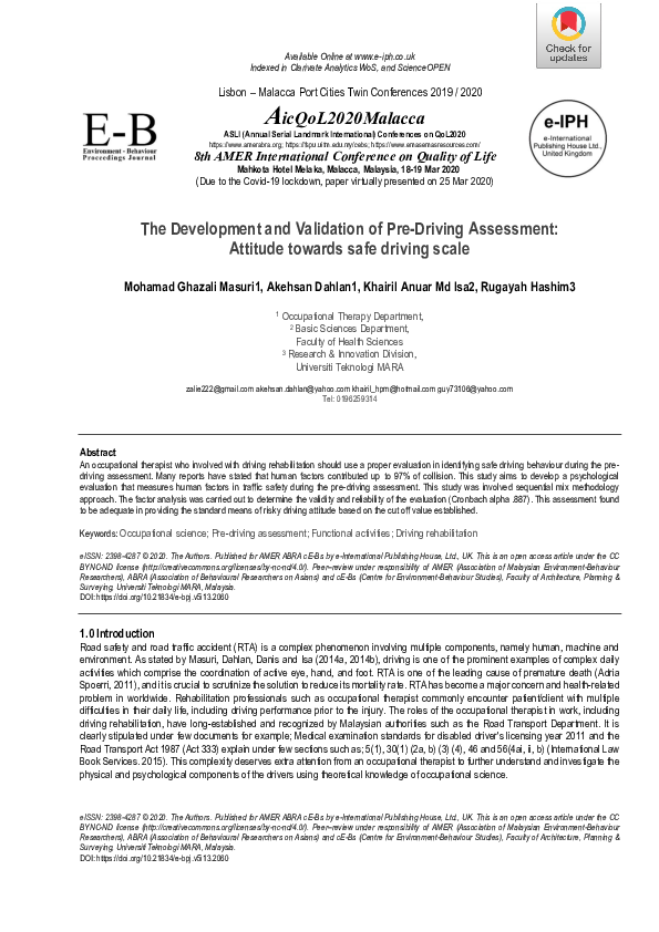 (PDF) The Development and Validation of Pre-Driving Assessment ...