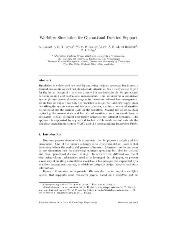 (PDF) Workflow simulation for operational decision support | Director of Publications - Academia.edu