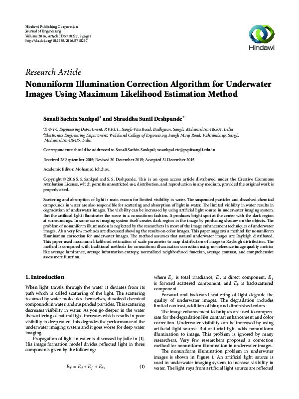 (PDF) Nonuniform Illumination Correction Algorithm for Underwater Images Using Maximum ...