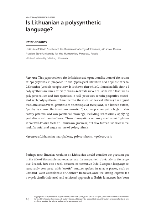 (PDF) Is Lithuanian a Polysynthetic Language?