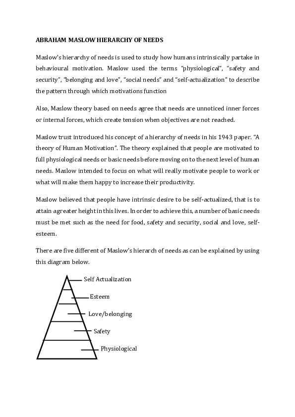 (PDF) MASLOW HIERARCHY OF NEEDS