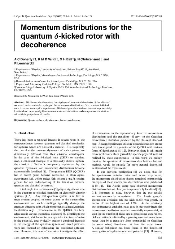 (PDF) Momentum distributions for the quantum δ-kicked rotor with ...