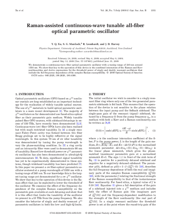 (PDF) Raman-assisted continuous-wave tunable all-fiber optical parametric oscillator