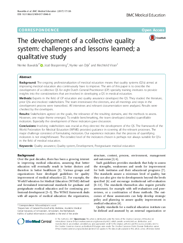 (PDF) The development of a collective quality system: challenges and ...