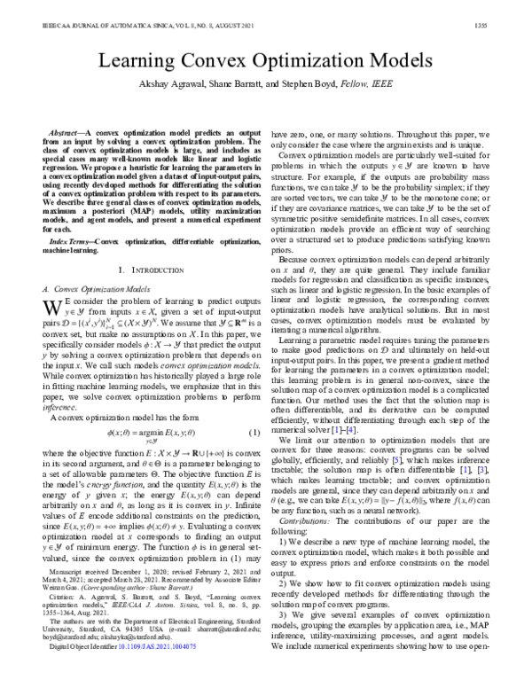 Pdf Learning Convex Optimization Models
