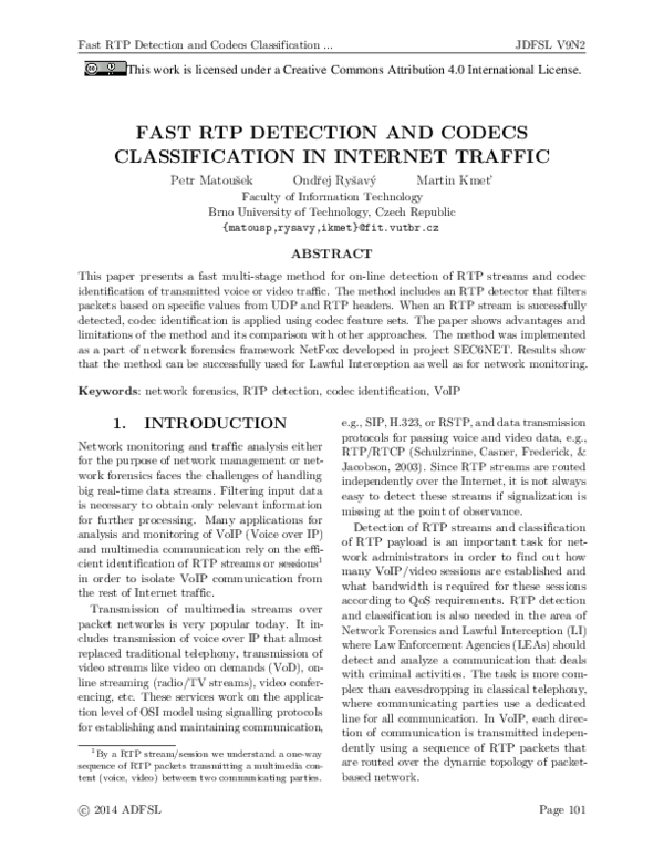 (PDF) Fast RTP Detection and Codecs Classification in Internet Traffic