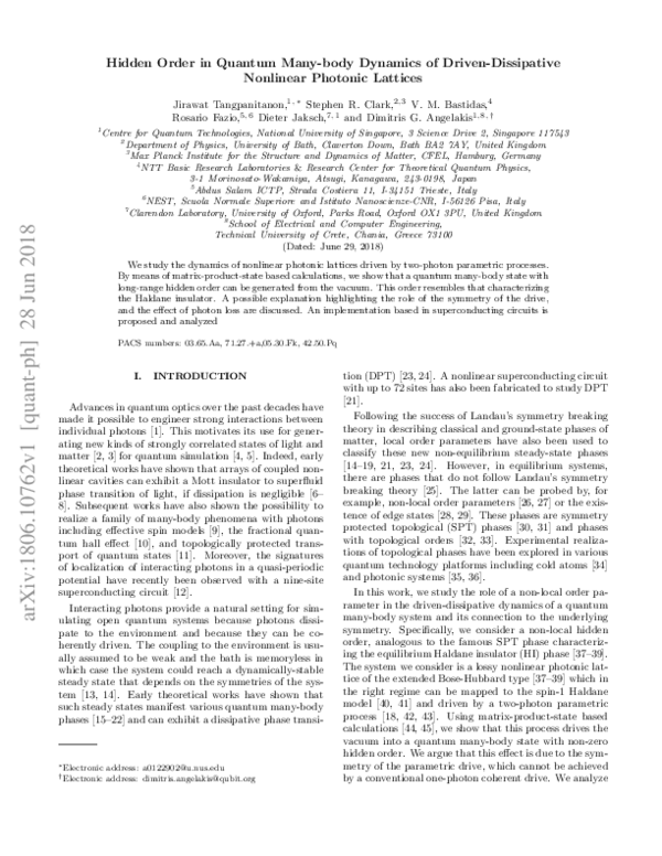 (PDF) Hidden order in quantum many-body dynamics of driven-dissipative nonlinear photonic lattices
