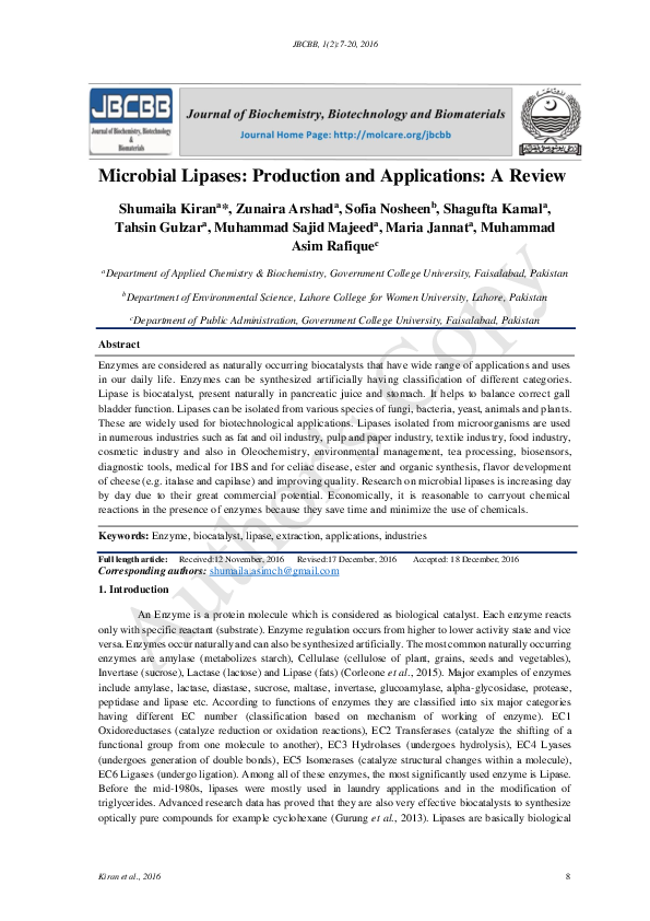 (PDF) Microbial Lipases: Production and Applications: A Review