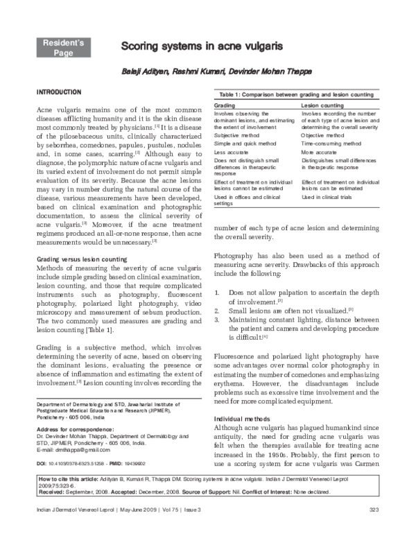 (PDF) Scoring systems in acne vulgaris