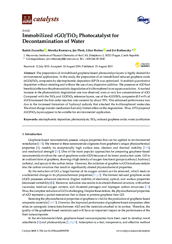 (PDF) Immobilized rGO/TiO2 Photocatalyst for Decontamination of Water