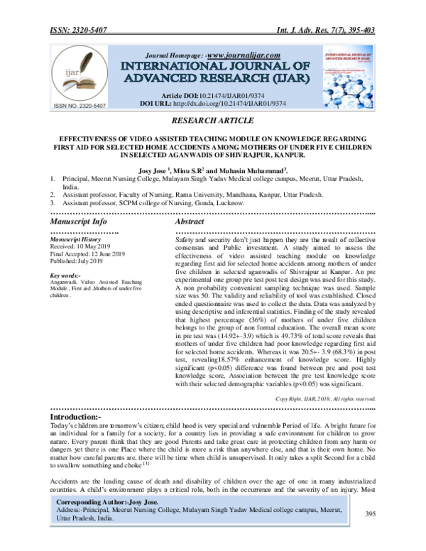 (PDF) Effectiveness of video assisted teaching module on knowledge ...