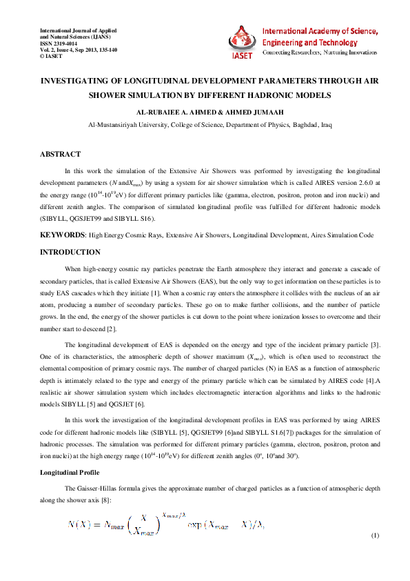 (PDF) Investigating of Longitudinal Development Parameters Through Air Shower Simulation by ...