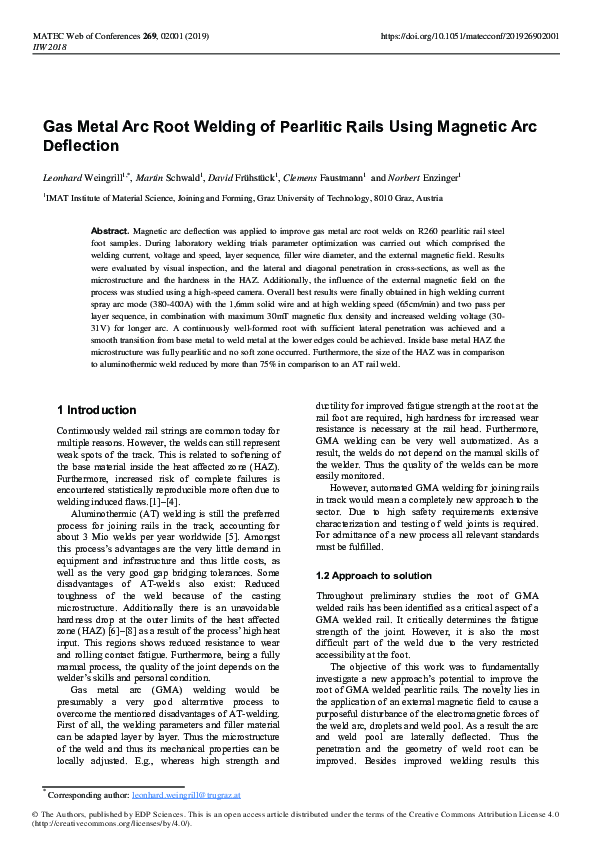 (PDF) Gas Metal Arc Root Welding of Pearlitic Rails Using Magnetic Arc ...