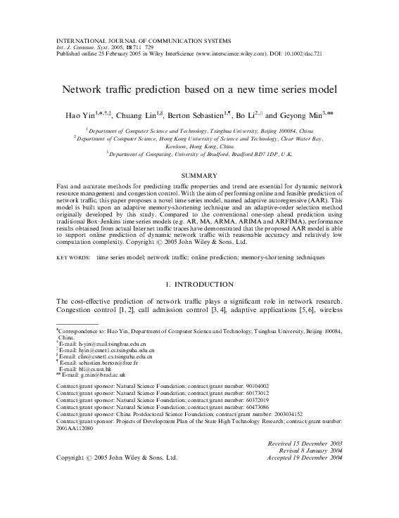 Pdf Network Traffic Prediction Based On A New Time Series Model