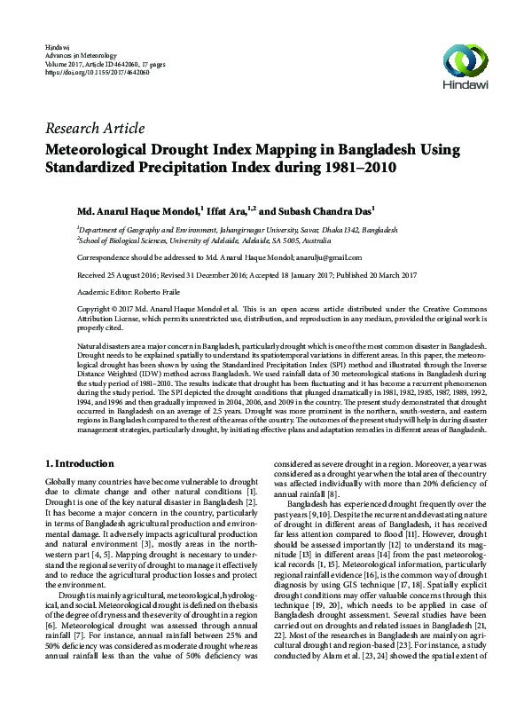 Pdf Meteorological Drought Index Mapping In Bangladesh Using Standardized Precipitation Index