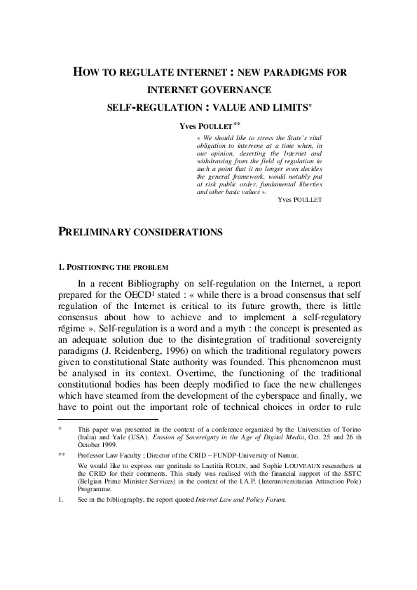 (PDF) How to regulate the internet: new paradigms for internet governance