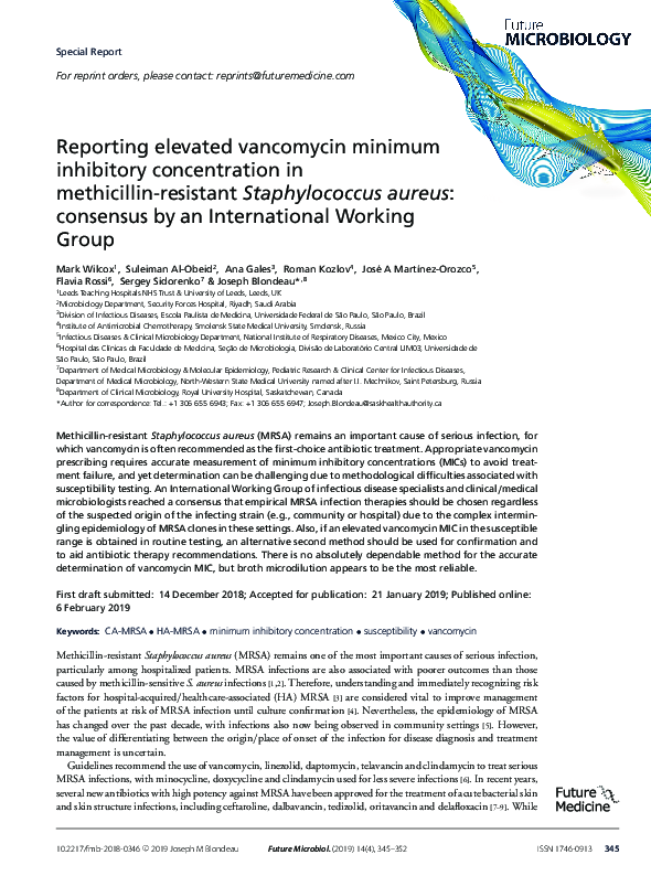 (PDF) Reporting elevated vancomycin minimum inhibitory concentration in ...