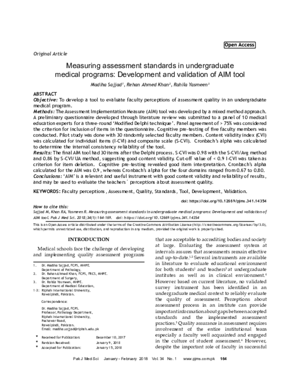 (PDF) Measuring assessment standards in undergraduate medical programs ...