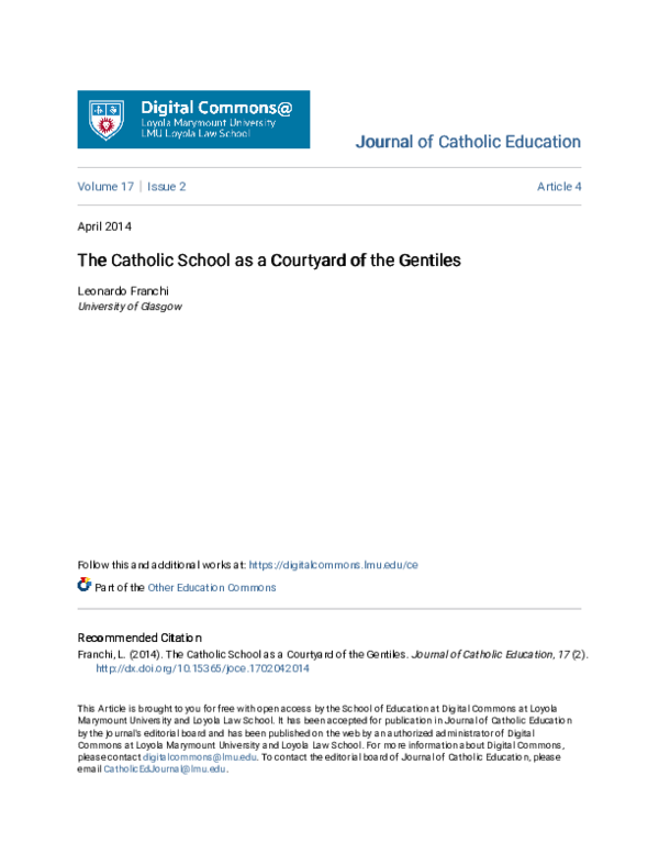 (PDF) The Catholic school as a courtyard of the Gentiles