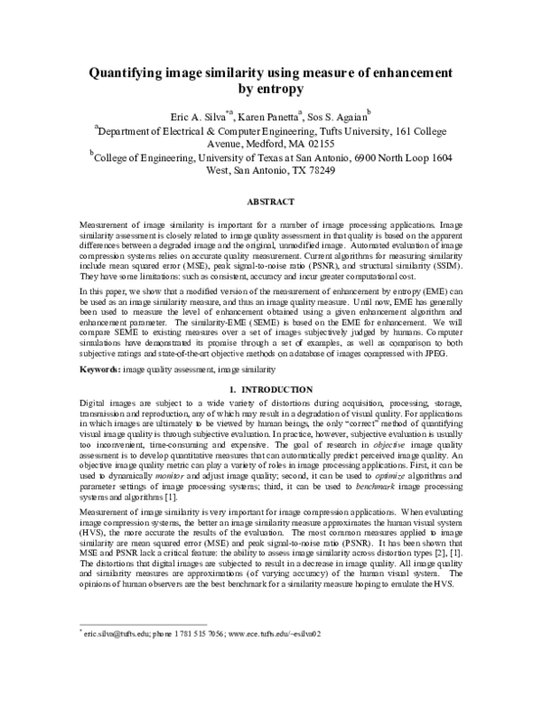 (PDF) Quantifying image similarity using measure of enhancement by entropy