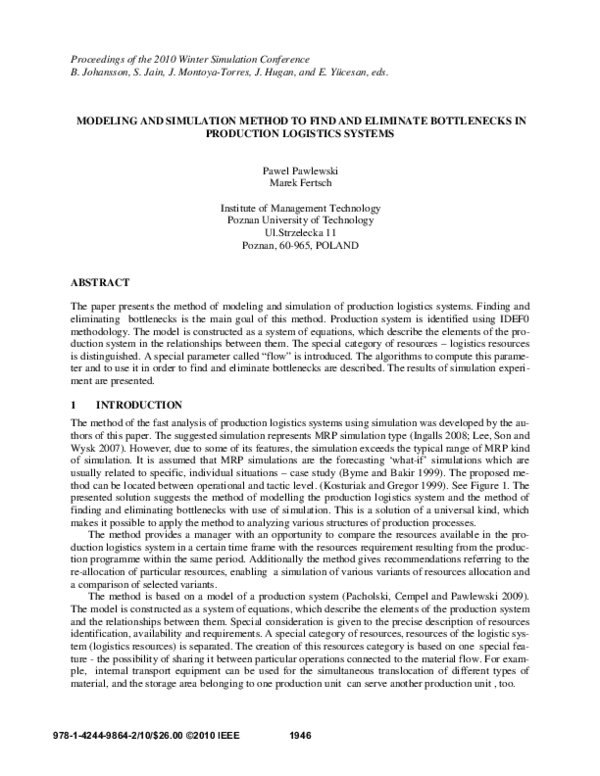 Pdf Modeling And Simulation Method To Find And Eliminate Bottlenecks