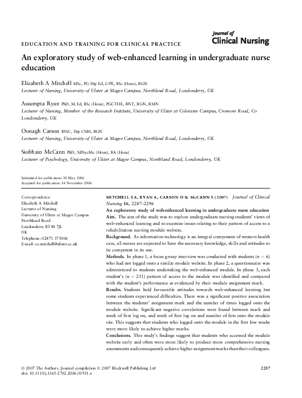 (PDF) An exploratory study of web‐enhanced learning in undergraduate ...