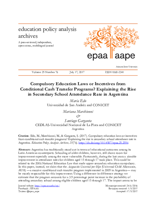 (PDF) Compulsory education laws or incentives from CCT programs ...
