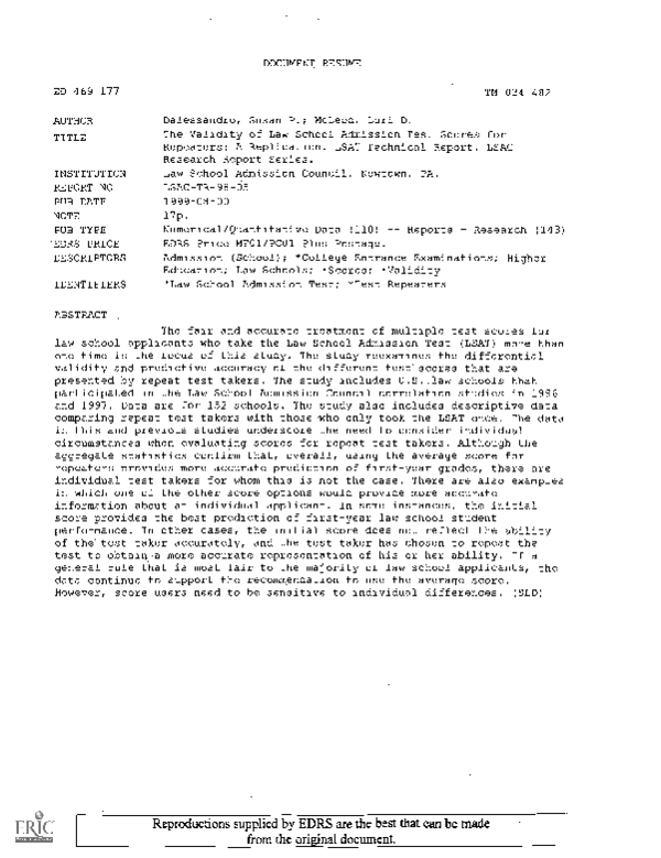 (PDF) The Validity of Law School Admission Test Scores for Repeaters: A ...