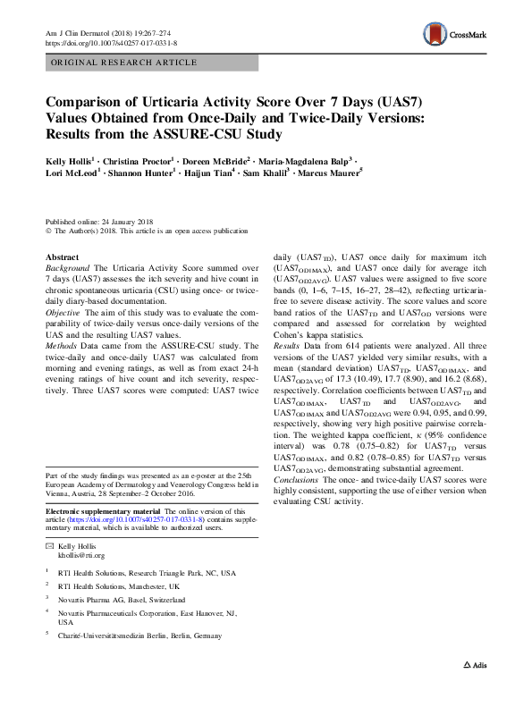 (PDF) Comparison of Urticaria Activity Score Over 7 Days (UAS7) Values ...