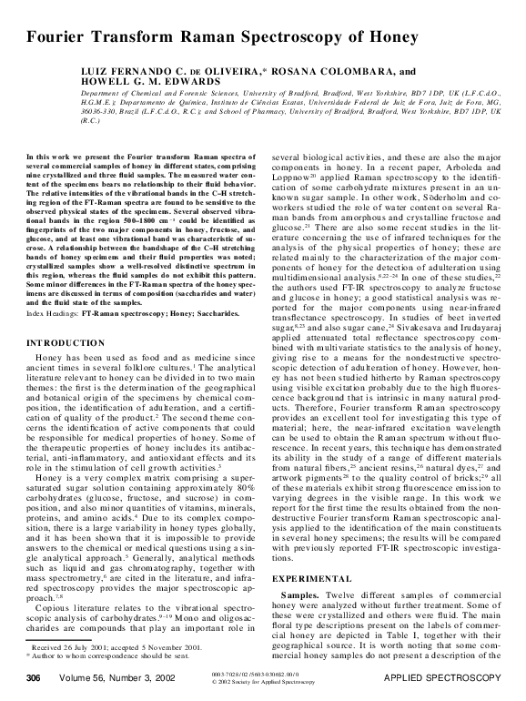 (PDF) Fourier Transform Raman Spectroscopy of Honey