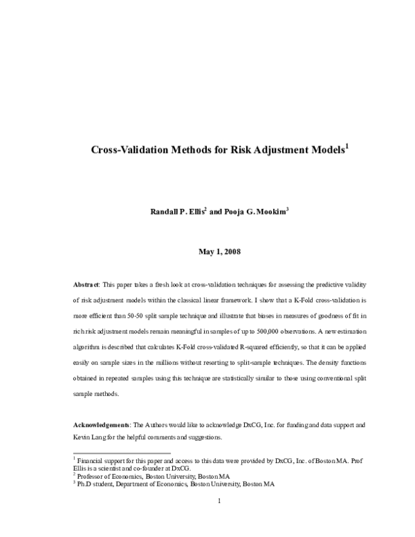 (PDF) Cross-Validation Methods for Risk Adjustment Models